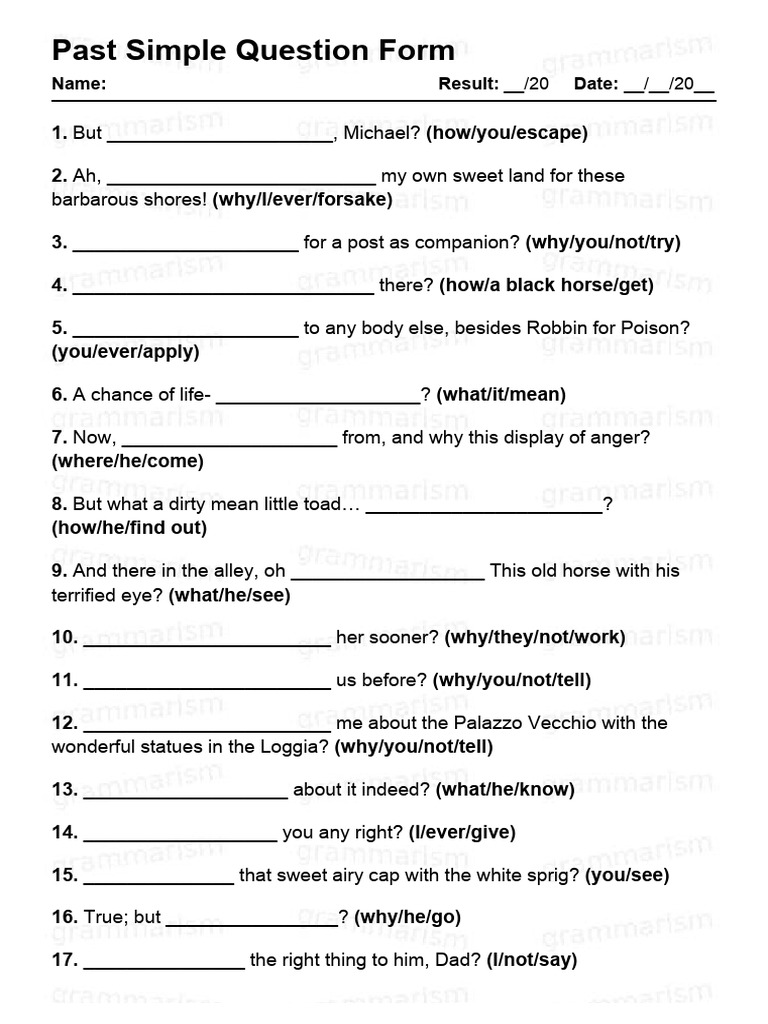 Grammarism Past Simple Question Test 7 1274305 | PDF