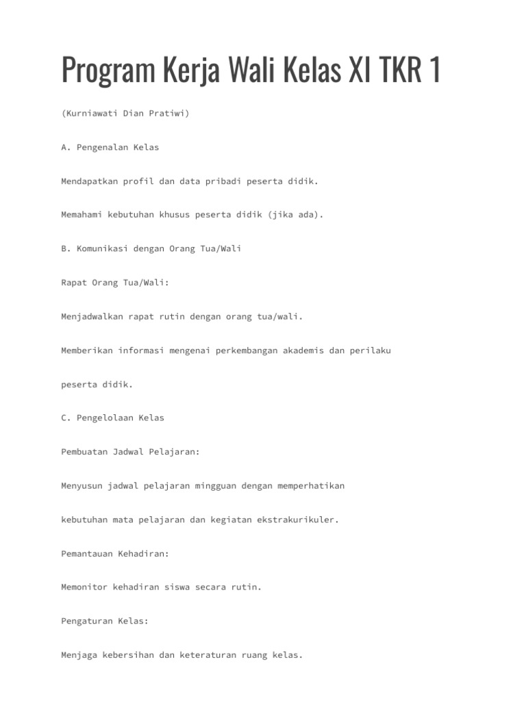 Program Wali Kelas | PDF