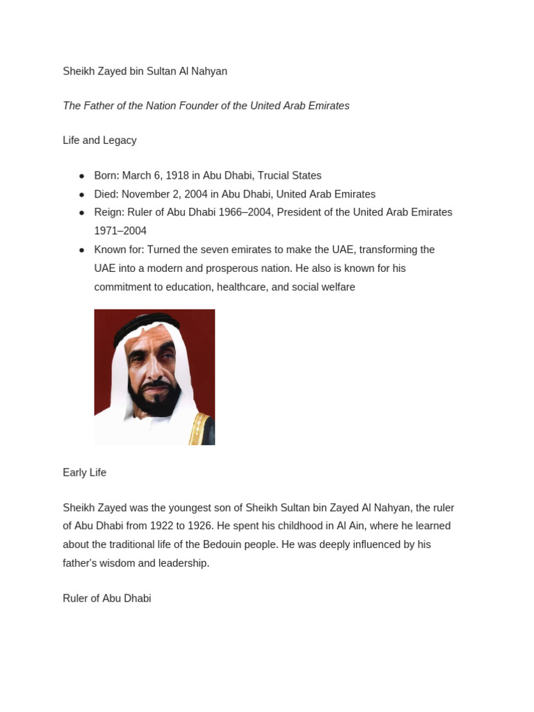 Sheikh Zayed Bin Sultan Al Nahyan | PDF