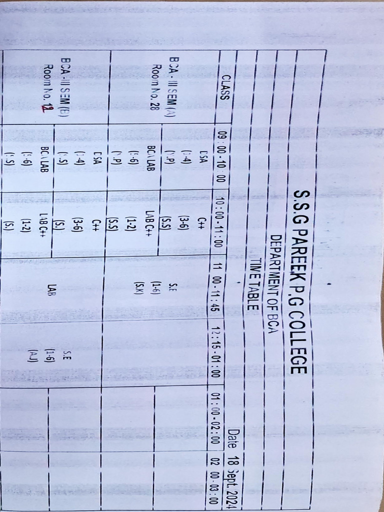 BCA Department Time Table 2024 | PDF