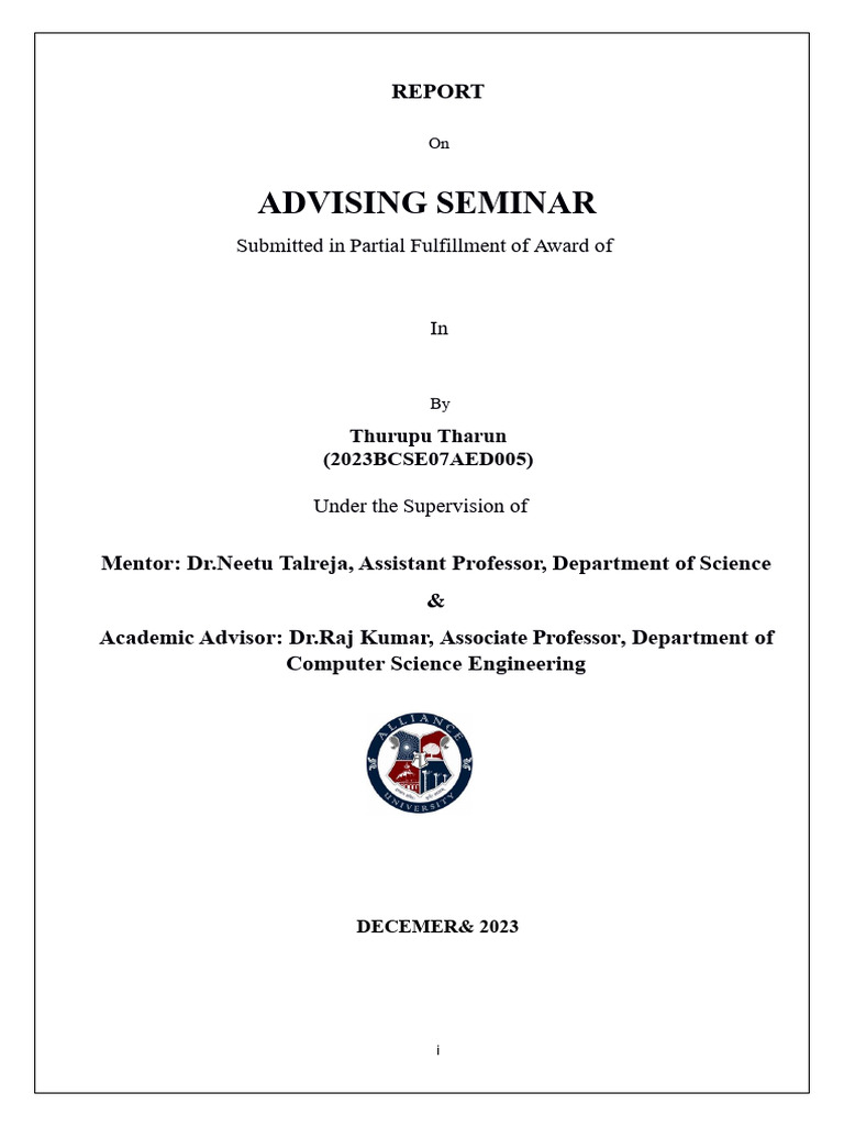 Advising Seminar - Report Format (1) Final | PDF | Engineering ...