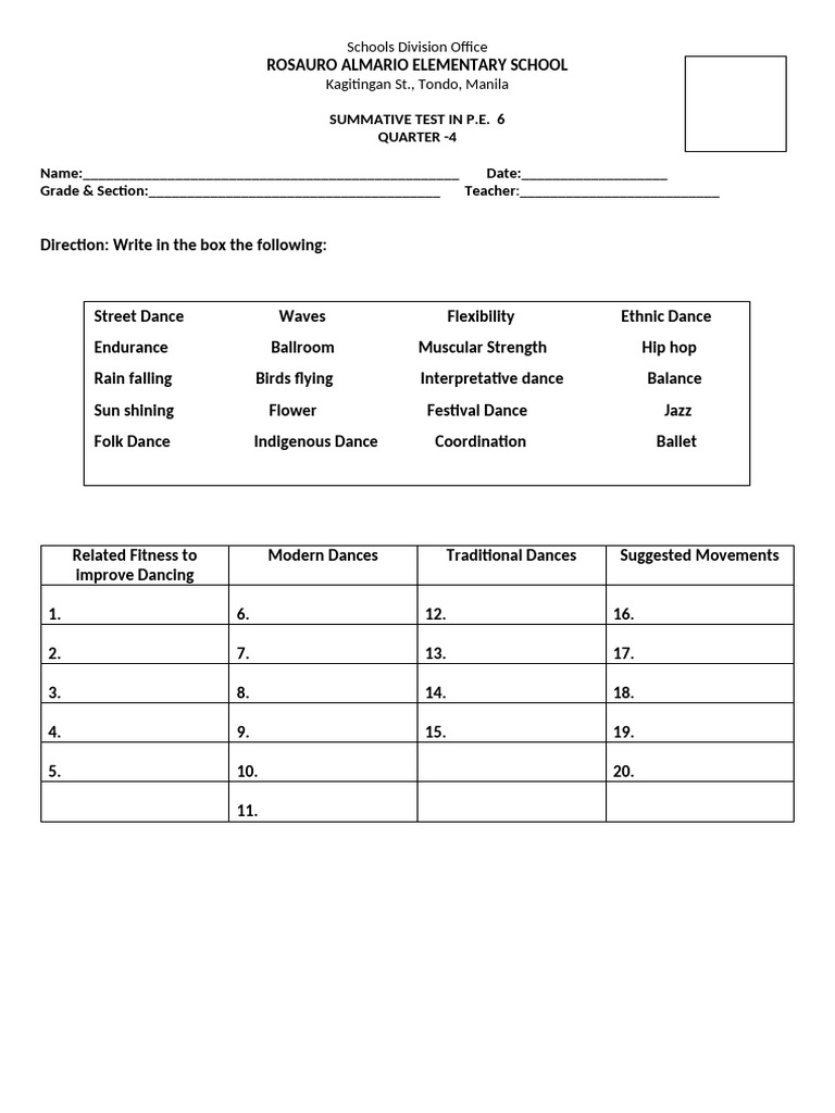 SUMMATIVE TEST q4 PE 6 | PDF