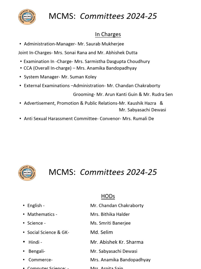 mcms committee list 2024-2025 | PDF