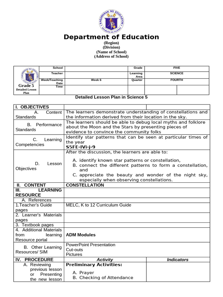 Cot Science 5 Q4 W6 | PDF | Constellation | Stars