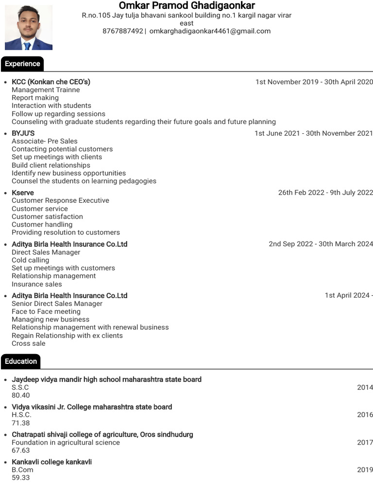 Omkar cv 2 | PDF | Business | Business Economics