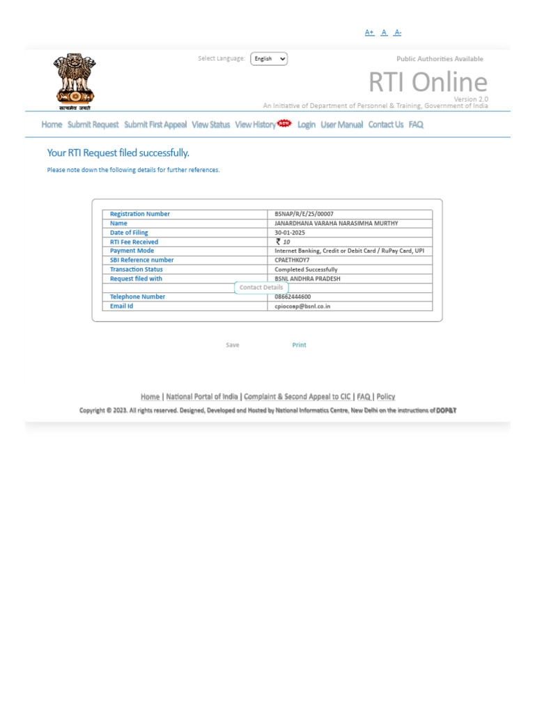 INFORMATION RTI Online - Online RTI Information System | PDF