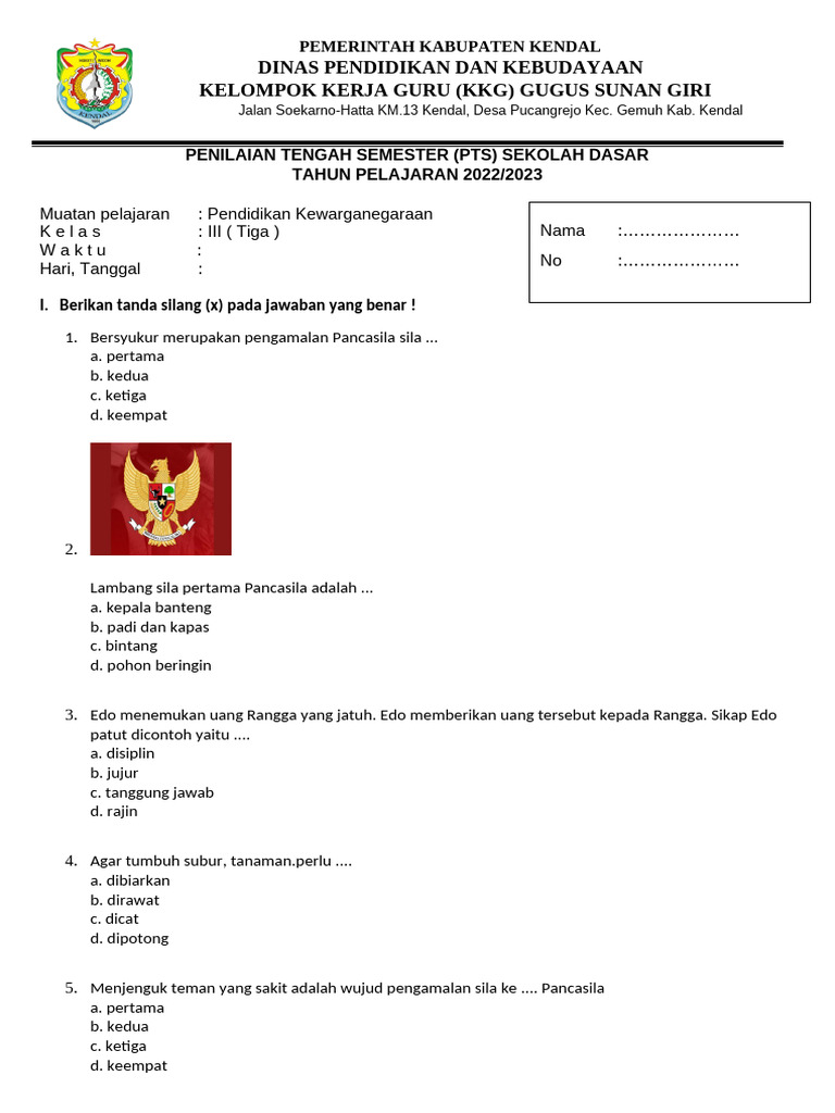 Soal PTS Kelas 3 PKN_Bu Yanti | PDF