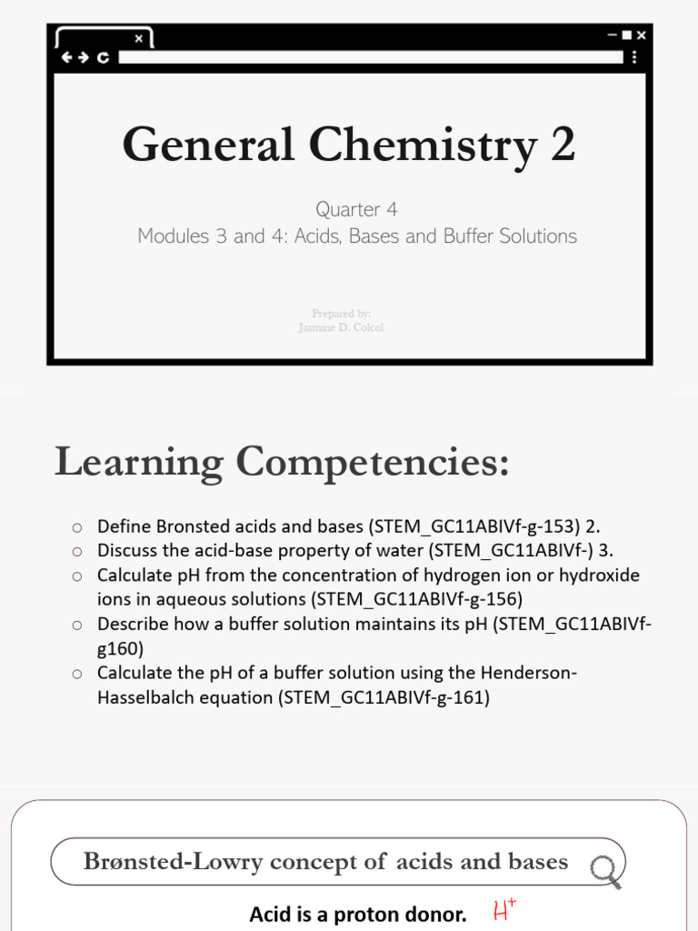 GenChem2 Module 11 12 Acids Base Buffer Solution PPPPPP | PDF | Acid | Ph