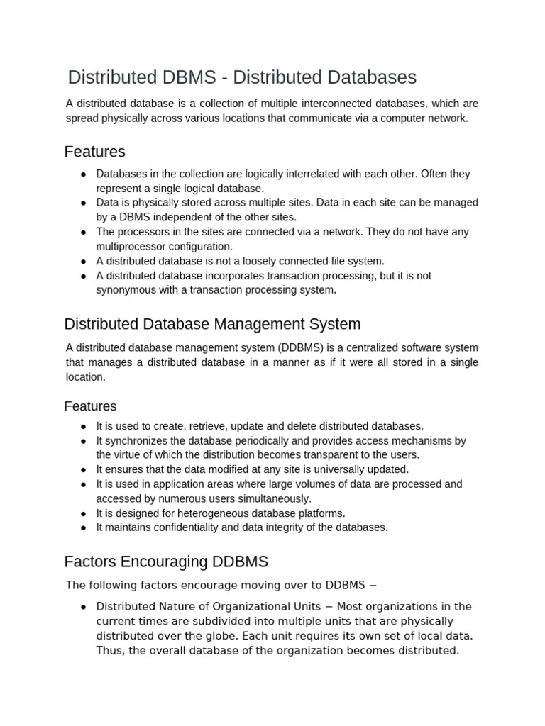 Overview of Distributed Database Systems | PDF | Databases | Object Oriented Programming