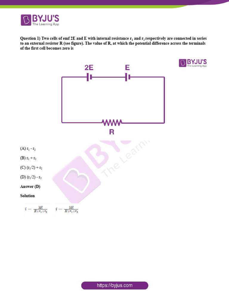 Current Electricity JEE Advanced Previous Year Questions With Solutions PDF | PDF | Capacitor ...