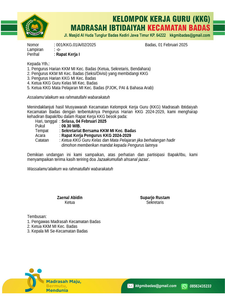Undangan Rapat Kerja KKG MI Badas | PDF