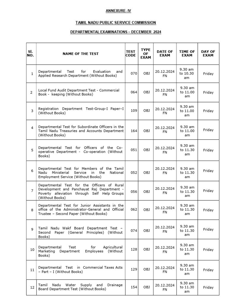 ANNEXURE-IV Time Table - Dec - 24 | PDF | Government