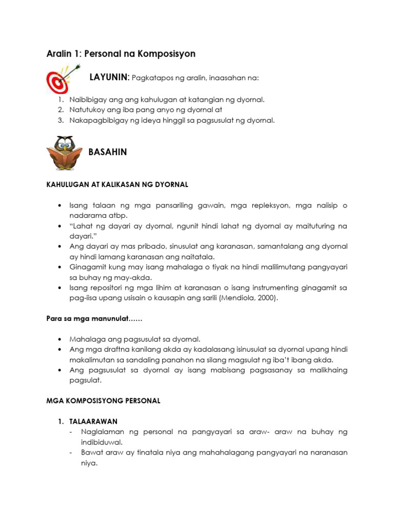 Aralin 1Personal na Komposisyon | PDF