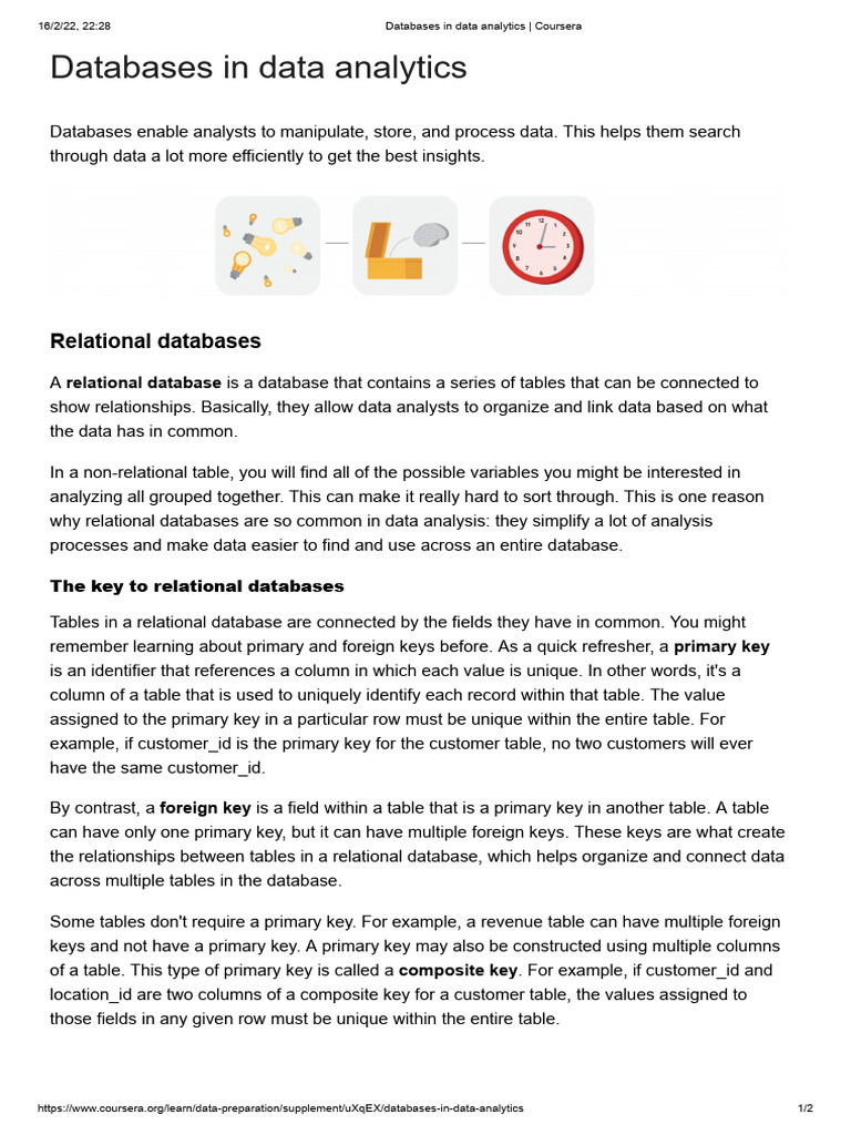 Databases in Data Analytics - Coursera | PDF | Relational Model | Relational Database