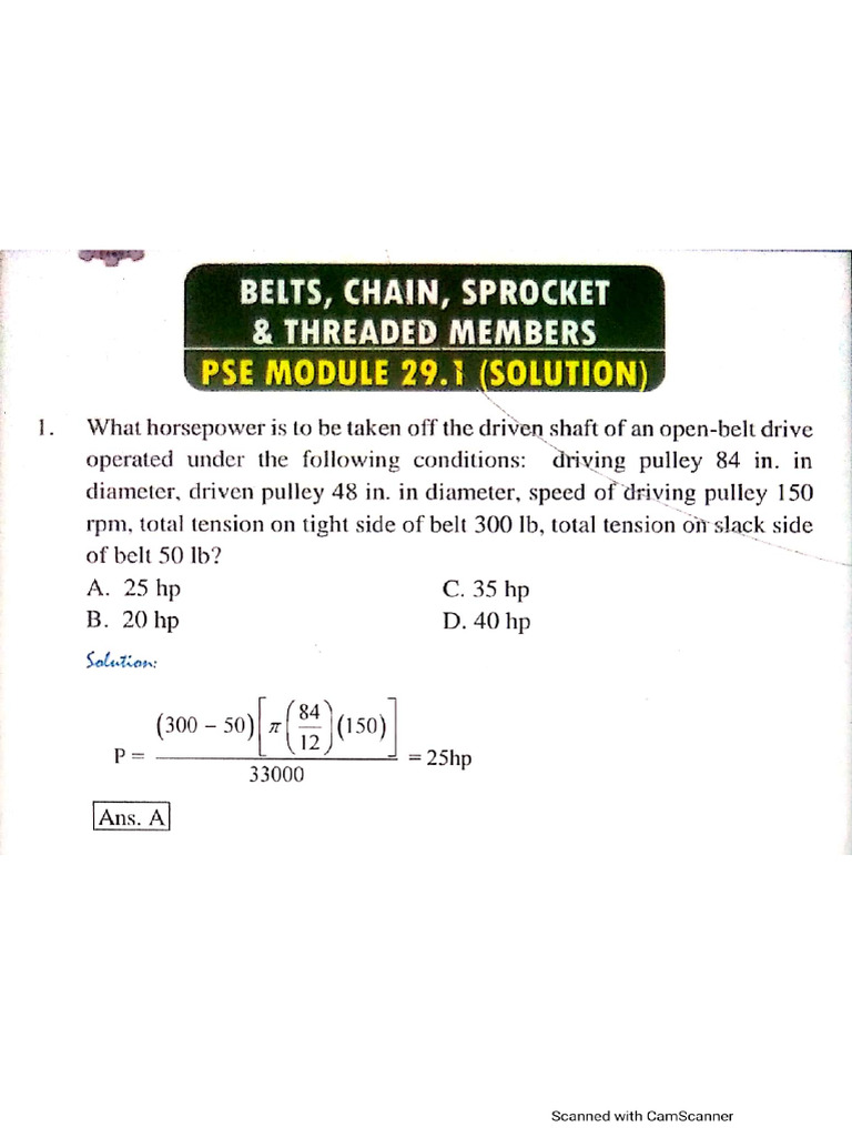 Belts, Chain _ Sprockets, _ Threaded Members Solution (1) | PDF | Belt ...
