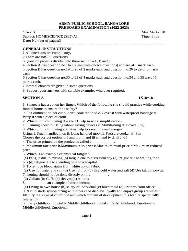 Homescience Class 10 PB 2 | PDF