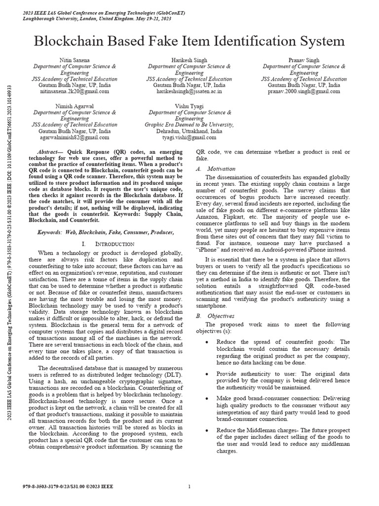 Blockchain Based Fake Item Identification System | PDF | Authentication ...