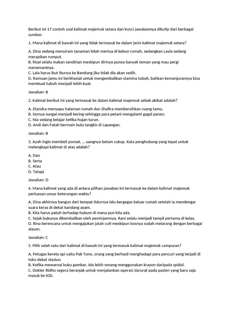 Soal Kalimat Majemuk G5 | PDF