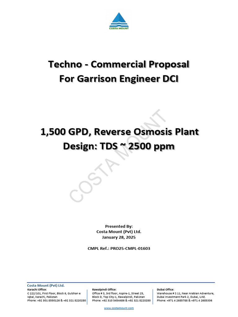 1,500 GPD Ro Plant Designed On Tds 2500 Ppm-pro25-Cmpl-01603 | PDF ...