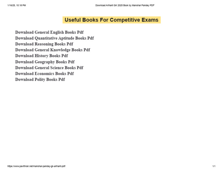 Arihant GK 2025 Book by Manohar Pandey PDF | PDF