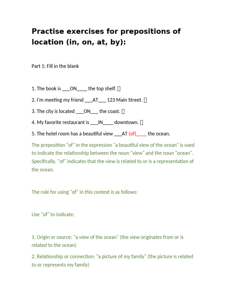 Practise - Exercises - For - Prepositions - of - Location - Completed ...
