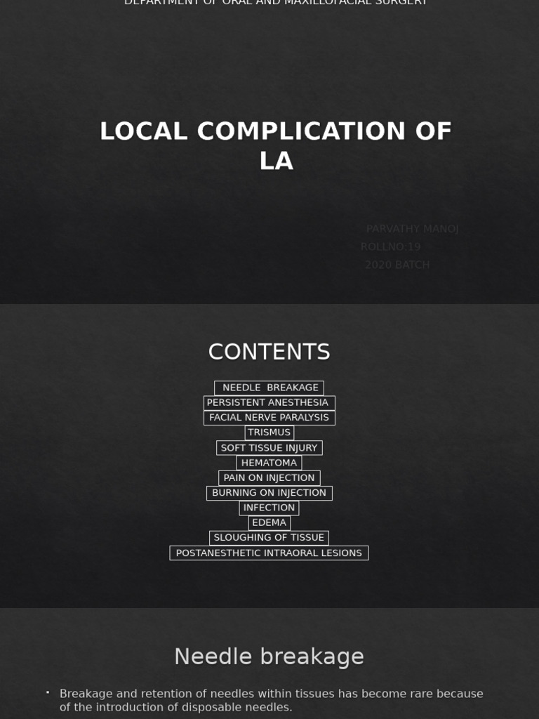 Local Complications of Local Anesthesia | PDF | Injection (Medicine ...