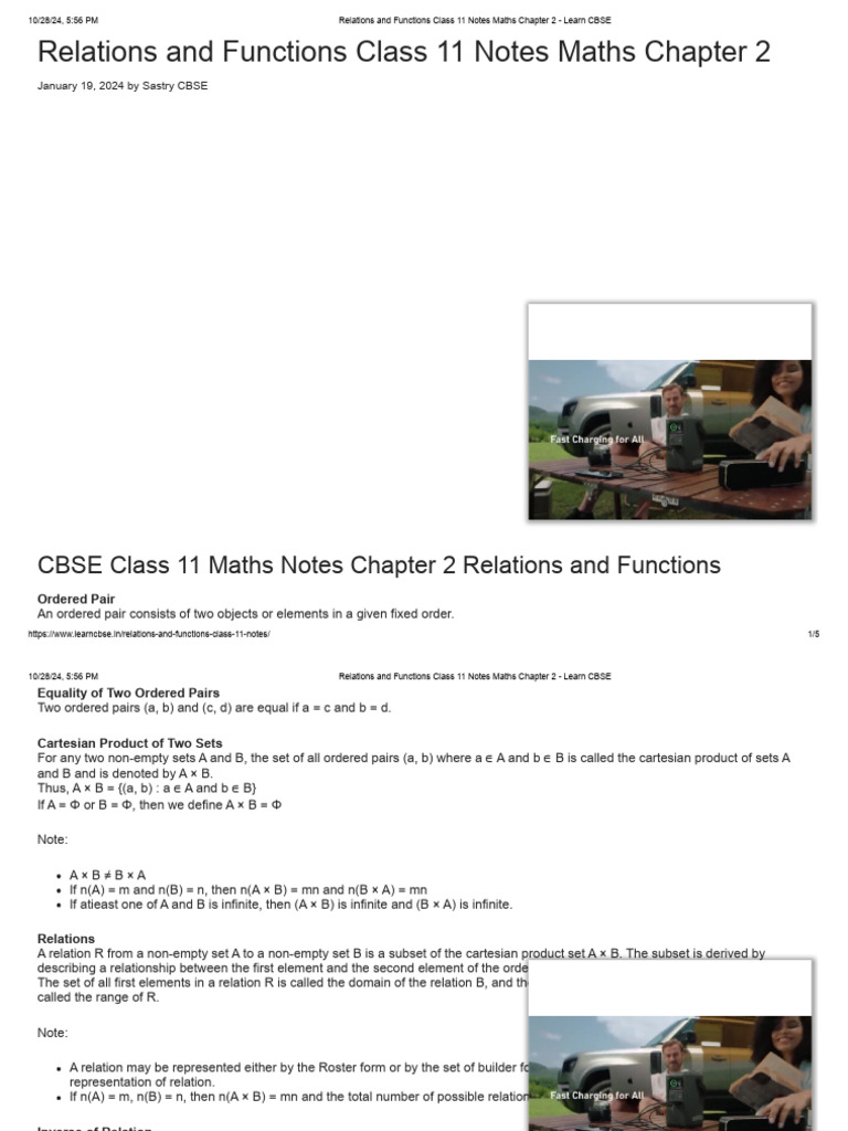 Relations and Functions Class 11 Notes Maths Chapter 2 - Learn CBSE ...
