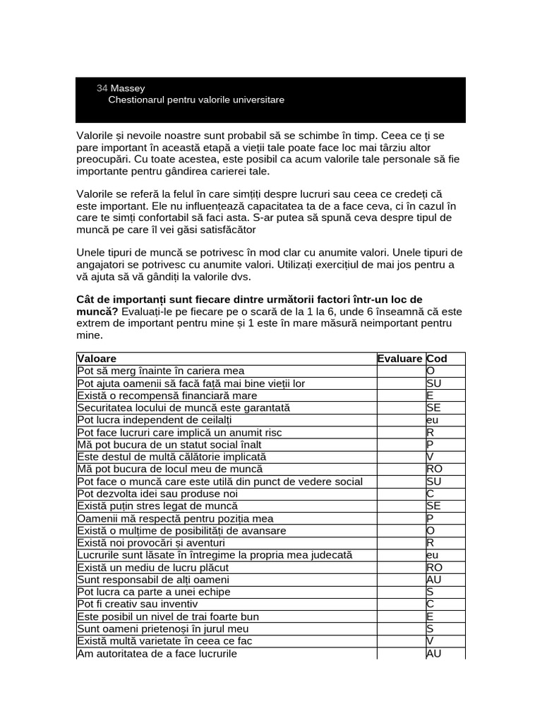 Chestionar de valori | PDF