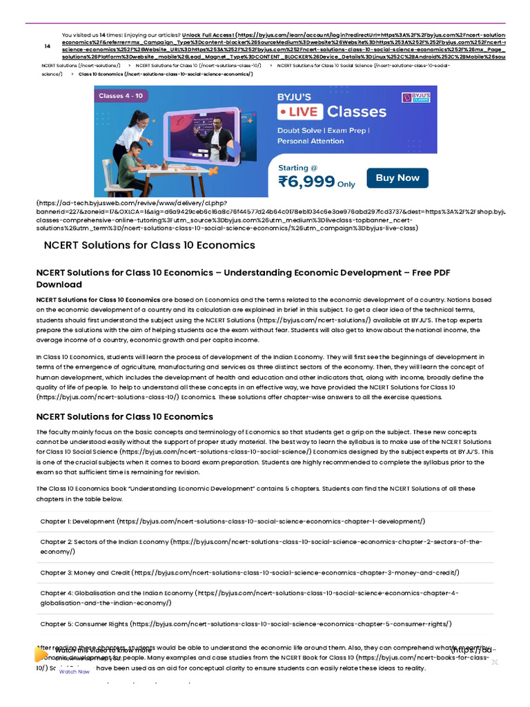 NCERT Solutions for Class 10 Economics Updated for 2023-24 Exam | PDF ...