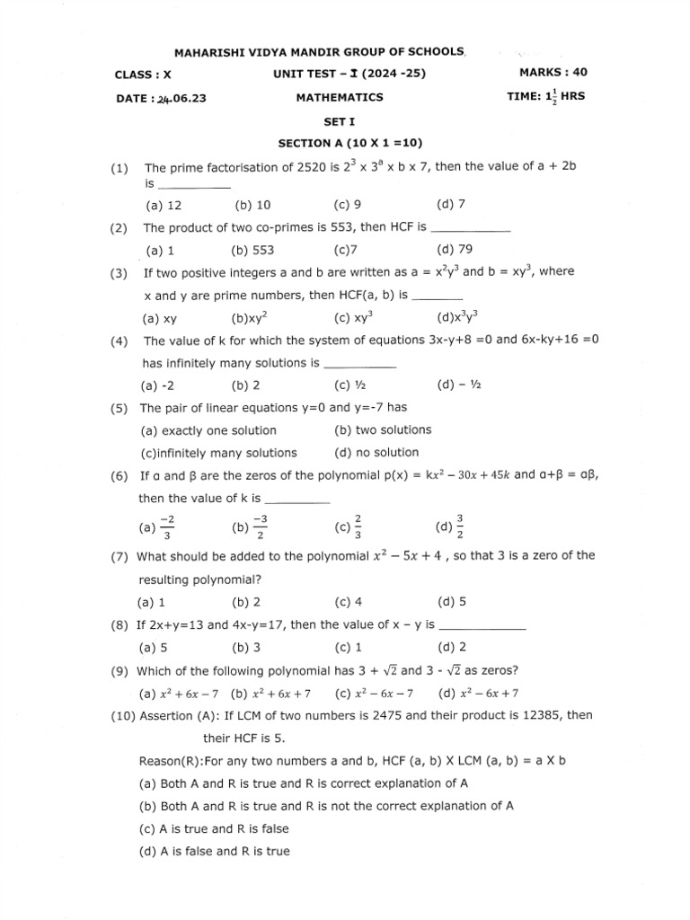X Maths QP | PDF