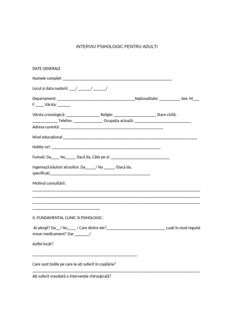 Interviu Psihologic Pentru Adulți | PDF