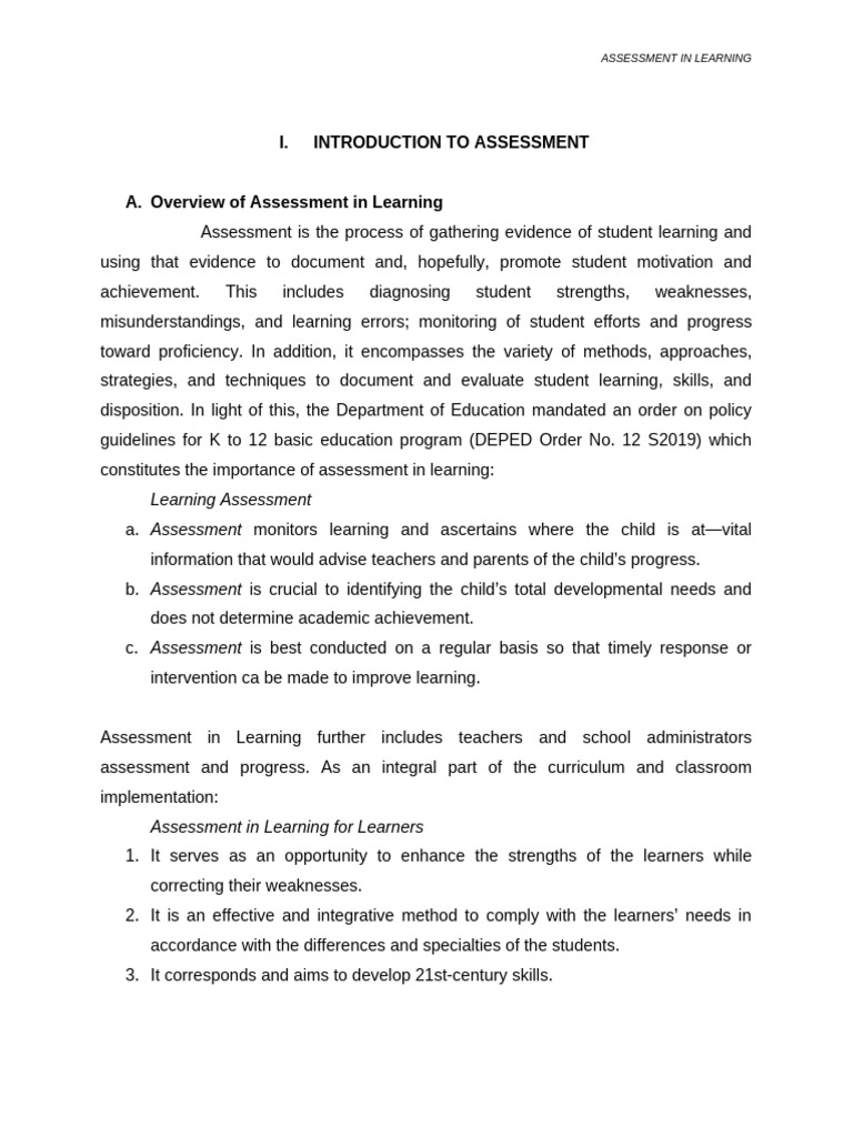 Assessment in Learning - Introduction To Assessment | PDF | Educational ...