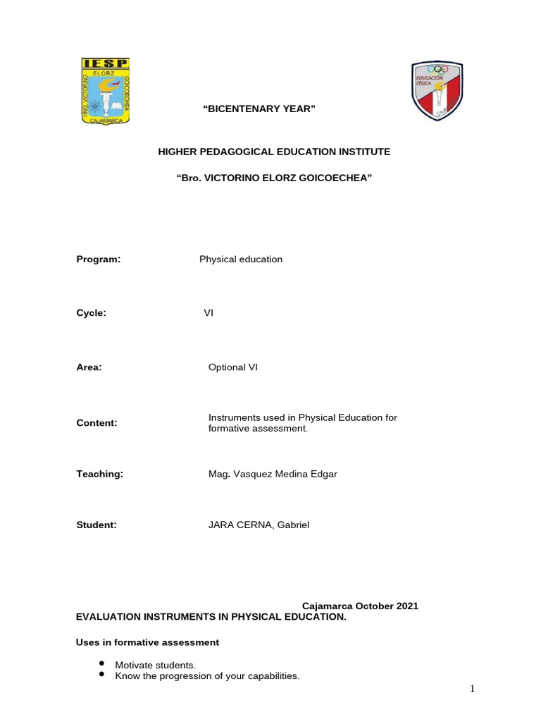 Evaluation Instruments in Physical Education | PDF | Educational ...