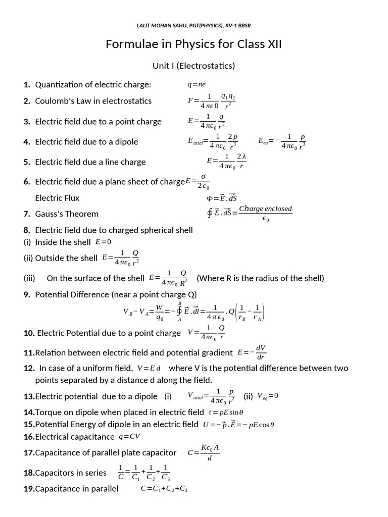 LIST OF FORMULA UNIT-I To IV | PDF | Inductor | Inductance