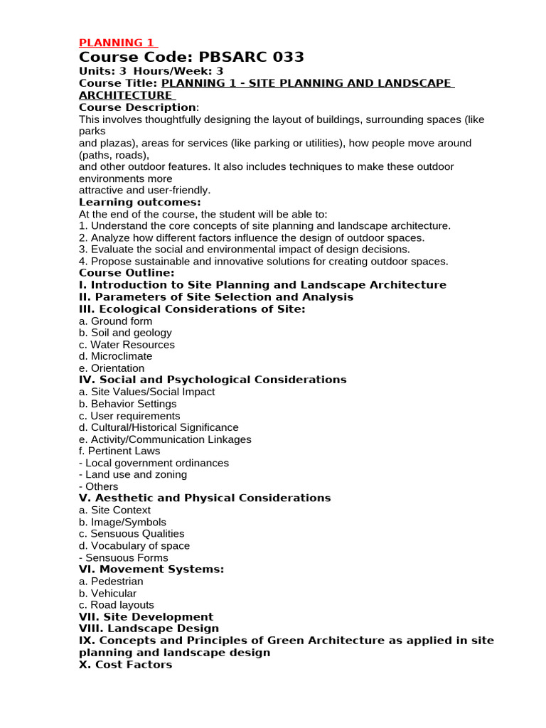 Planning Notes Pdf Landscape Landscape Architecture