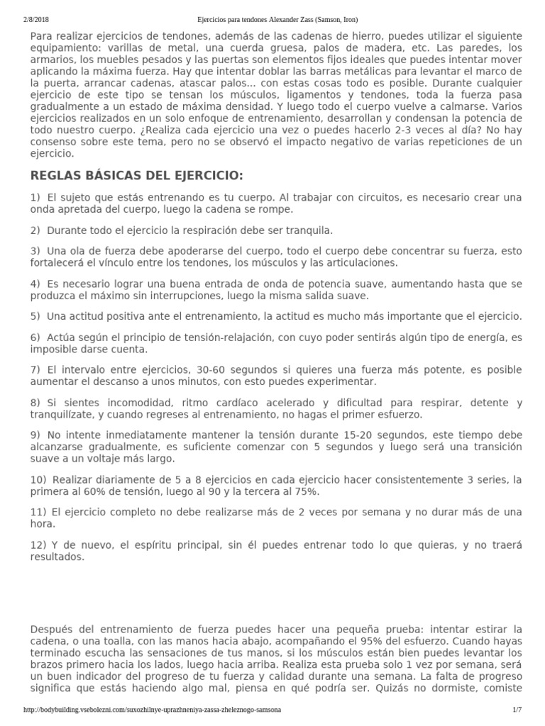 Ejercicios de Tendón Alexander Zass Samson Hierro | PDF | Fuerza | Músculo