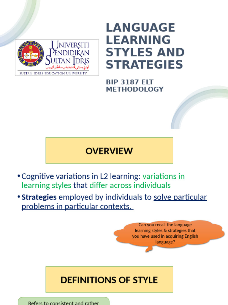 Language Learning Styles & Strategies | PDF | Learning | Second Language