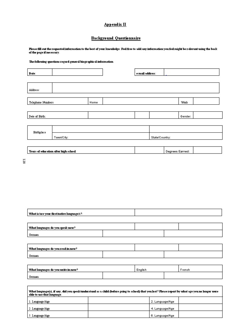 Language Background Questionnaire | PDF
