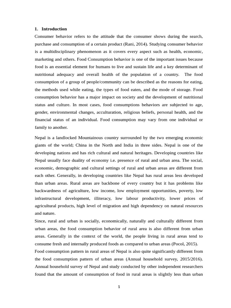 Food Consumption Behavior of people living in Rural Nepal (only report ...