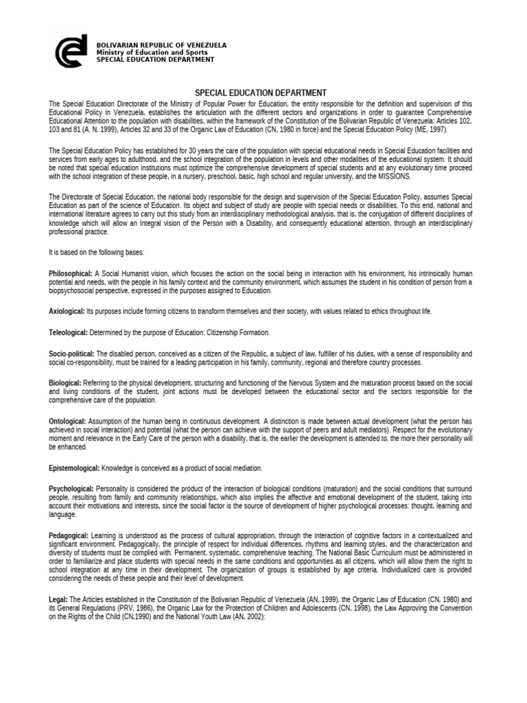 Special Education Department | PDF | Special Education | Disability