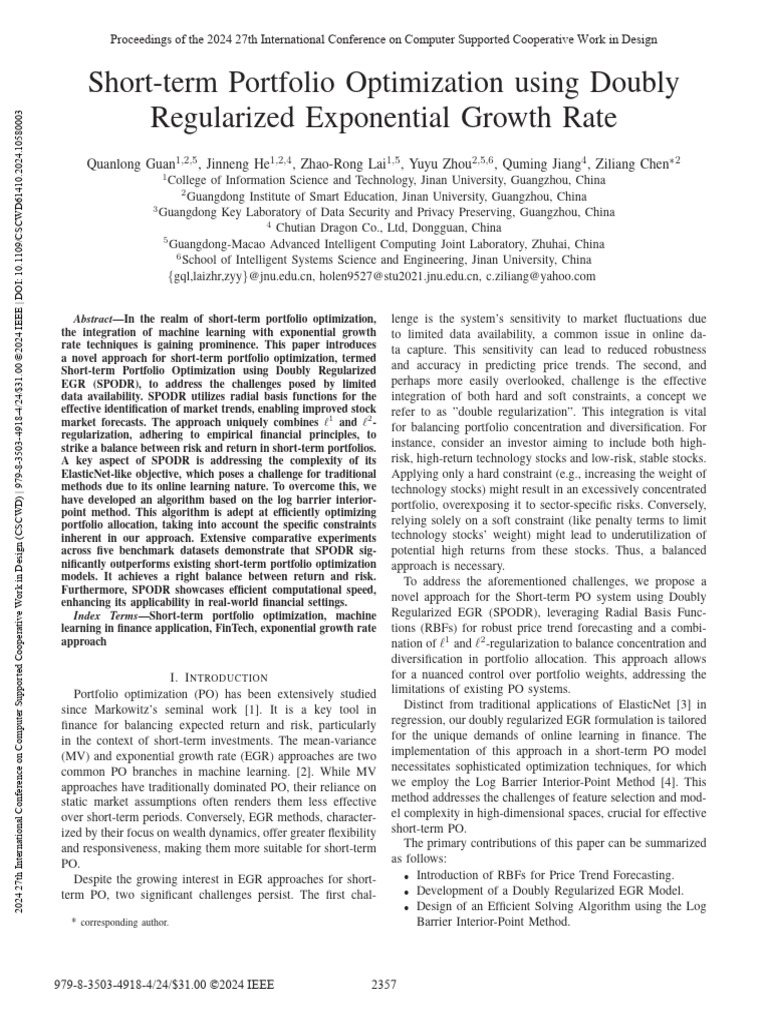 Short-Term Portfolio Optimization Using Doubly Regularized Exponential ...