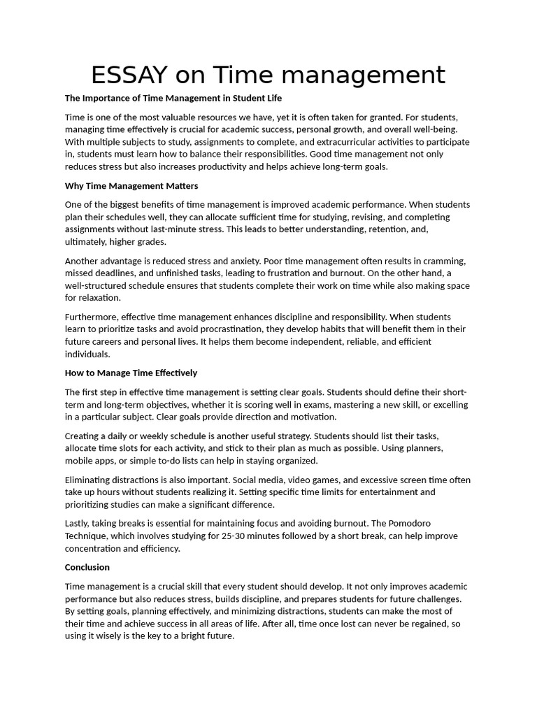 ESSAY On Time Management | PDF | Time Management | Professional Skills