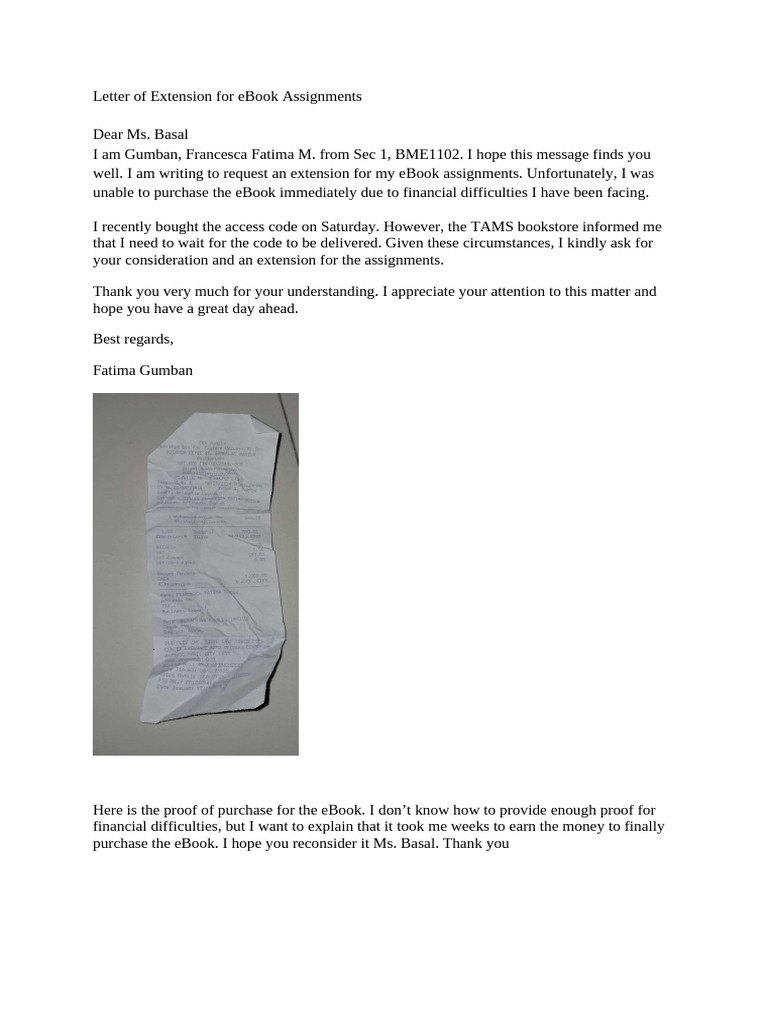 Letter of Extension For Ebook Assignments | PDF