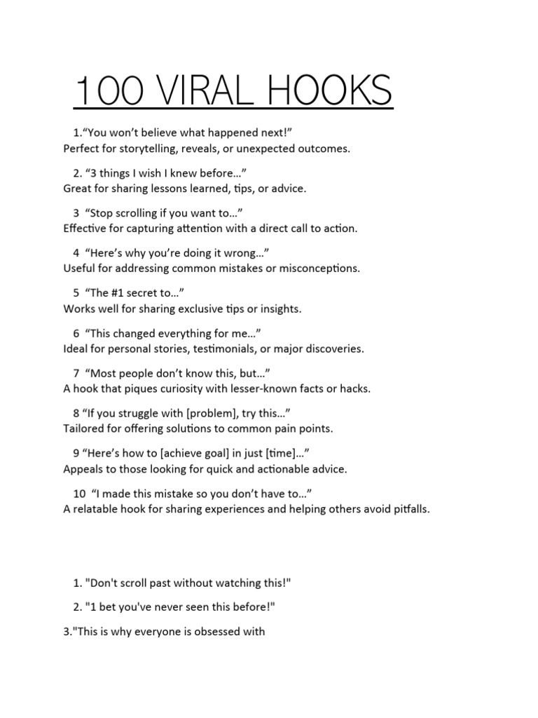 100 VIRAL HOOKS | PDF