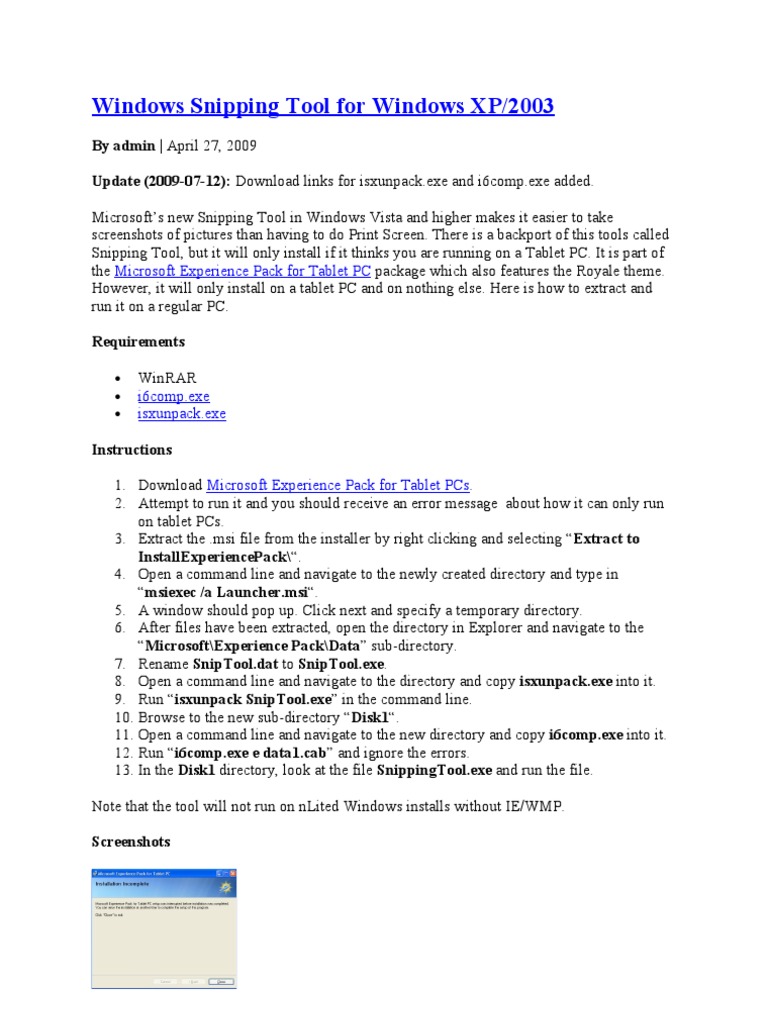 Windows Snipping Tool For Windows XP | PDF | Microsoft Windows ...