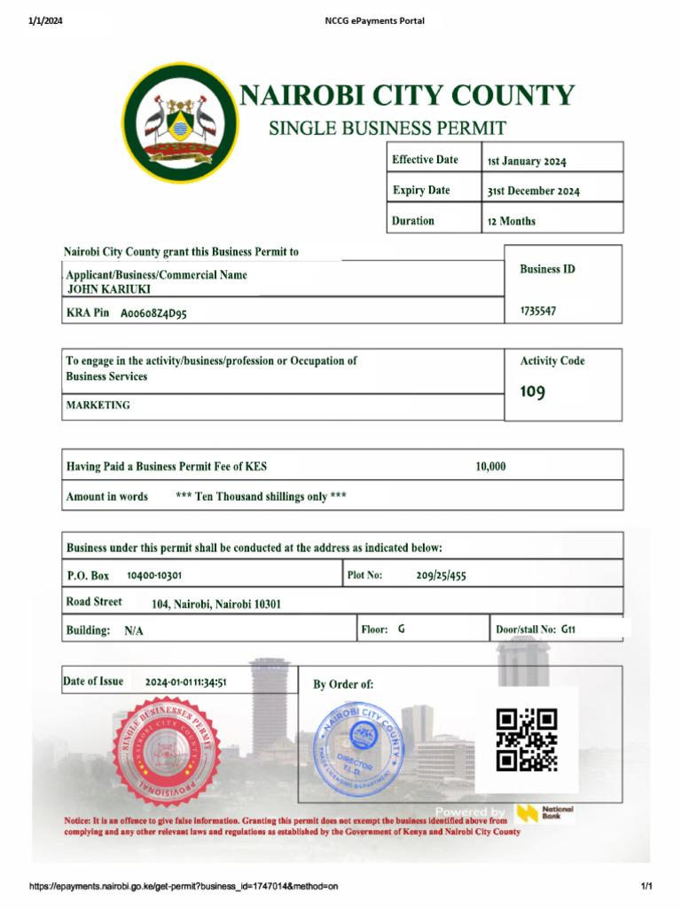 Nairobi Business Permit | PDF