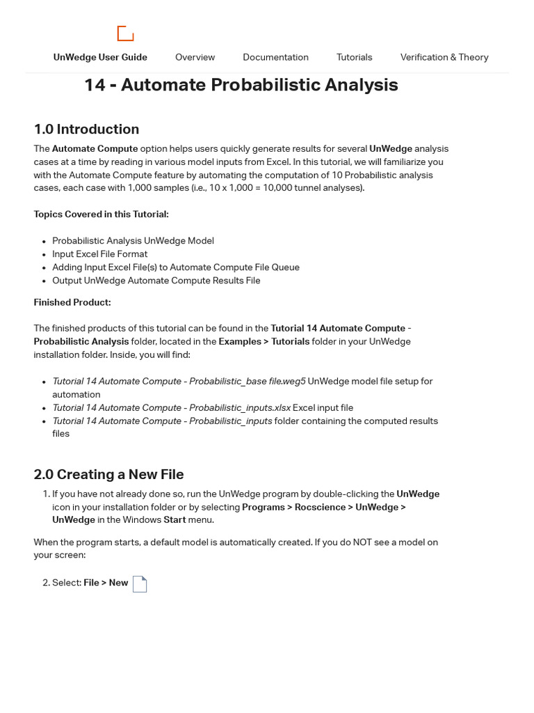UnWedge Tutorials - 14 - Automate Probabilistic Analysis | PDF | Microsoft Excel | Computer File