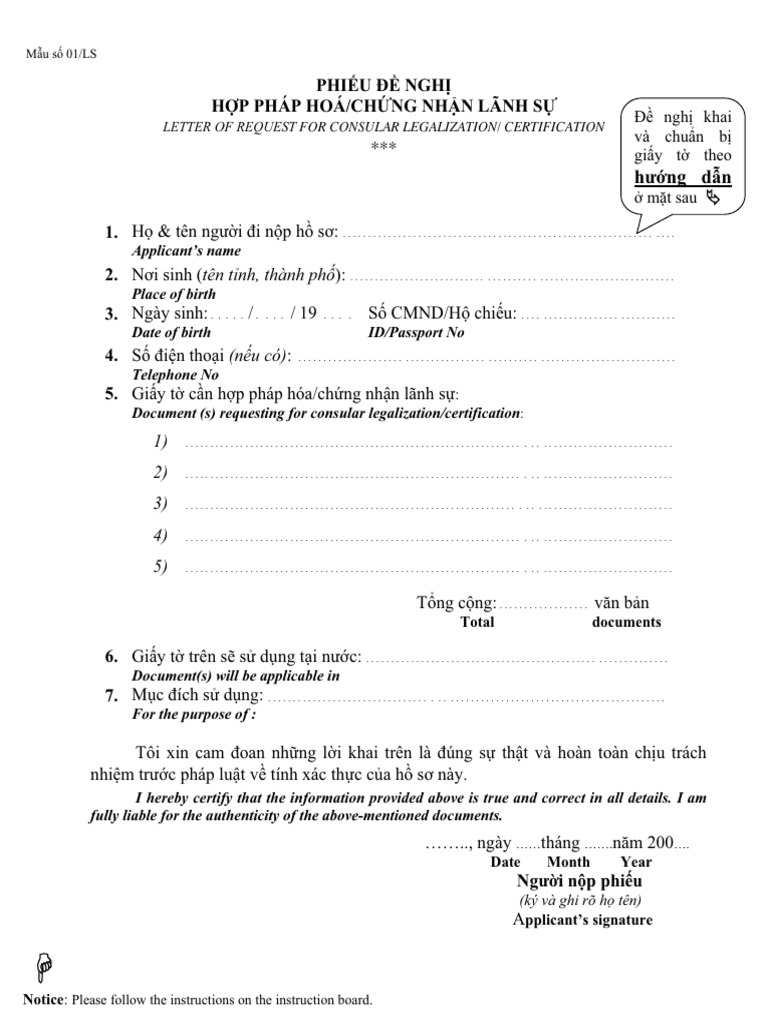 Letter of Request For Consular Legalization (Viet - Eng) | PDF