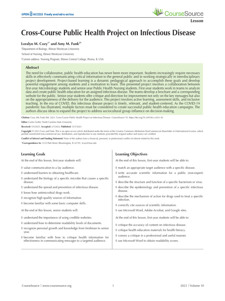 Cross-Course Public Health Project On Infectious D | PDF | Public ...