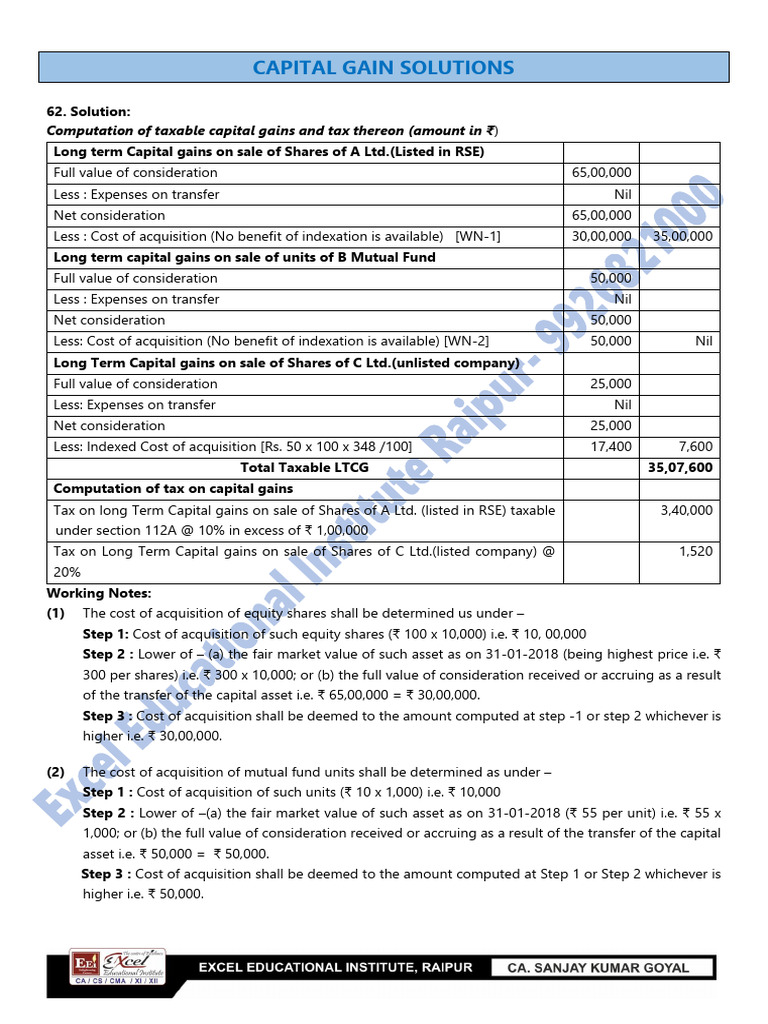 Capital Gain Solutions-1 | PDF | Capital Gains Tax | Capital Gain